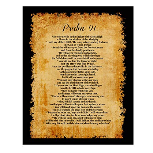 Psalm 91-"He Will Call Upon Me and I Will Answer Him" Bible Verse Wall Print-11 x 14" -Ready To Frame. Inspirational Scripture Print w/Replica Weathered Scroll Design. Ideal Home-Office-Church DƩcor.