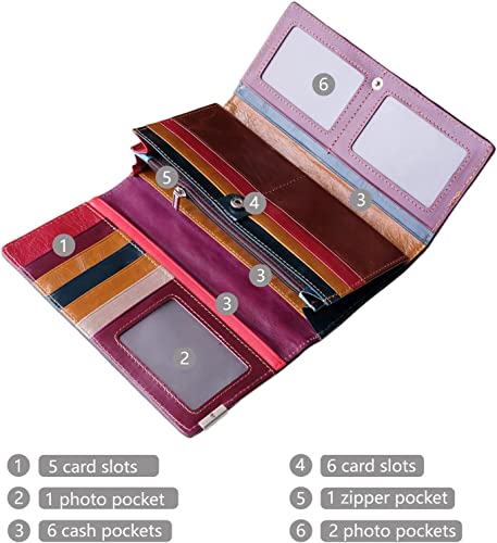 Aslana Women's Genuine Leather Wallet Patent Leather Retro Vintage Patchwork Embossed Flower Floral Wristlet Clutch Bag (Long, Long, Trifold Patent Leather Diamond)