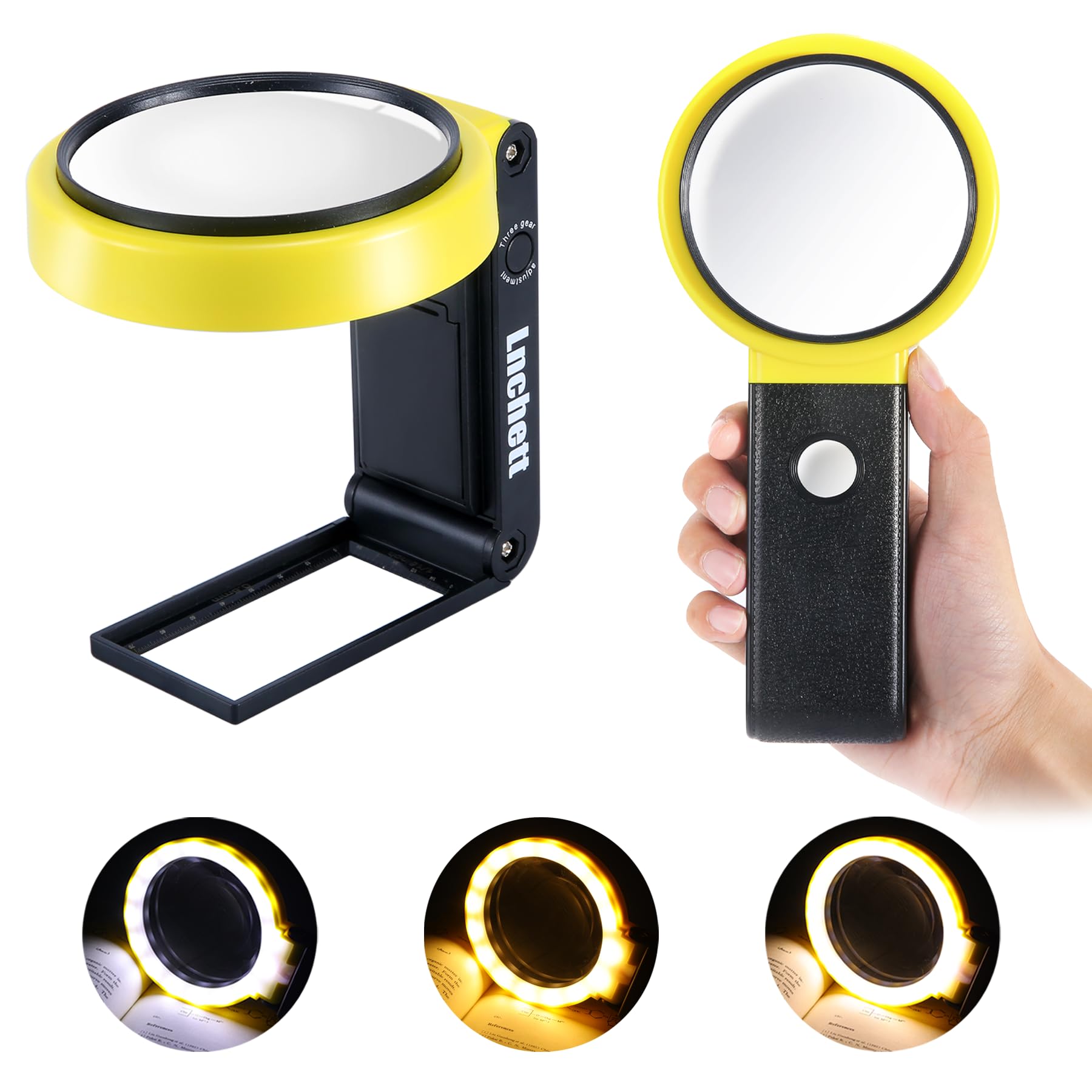 Lnchett Magnifying Glass, 75mm Non-Scratch Quality Glass Lens, Thickened Rubbery Frame, 4.5oz Lightweight, Perfect for Seniors & Kids