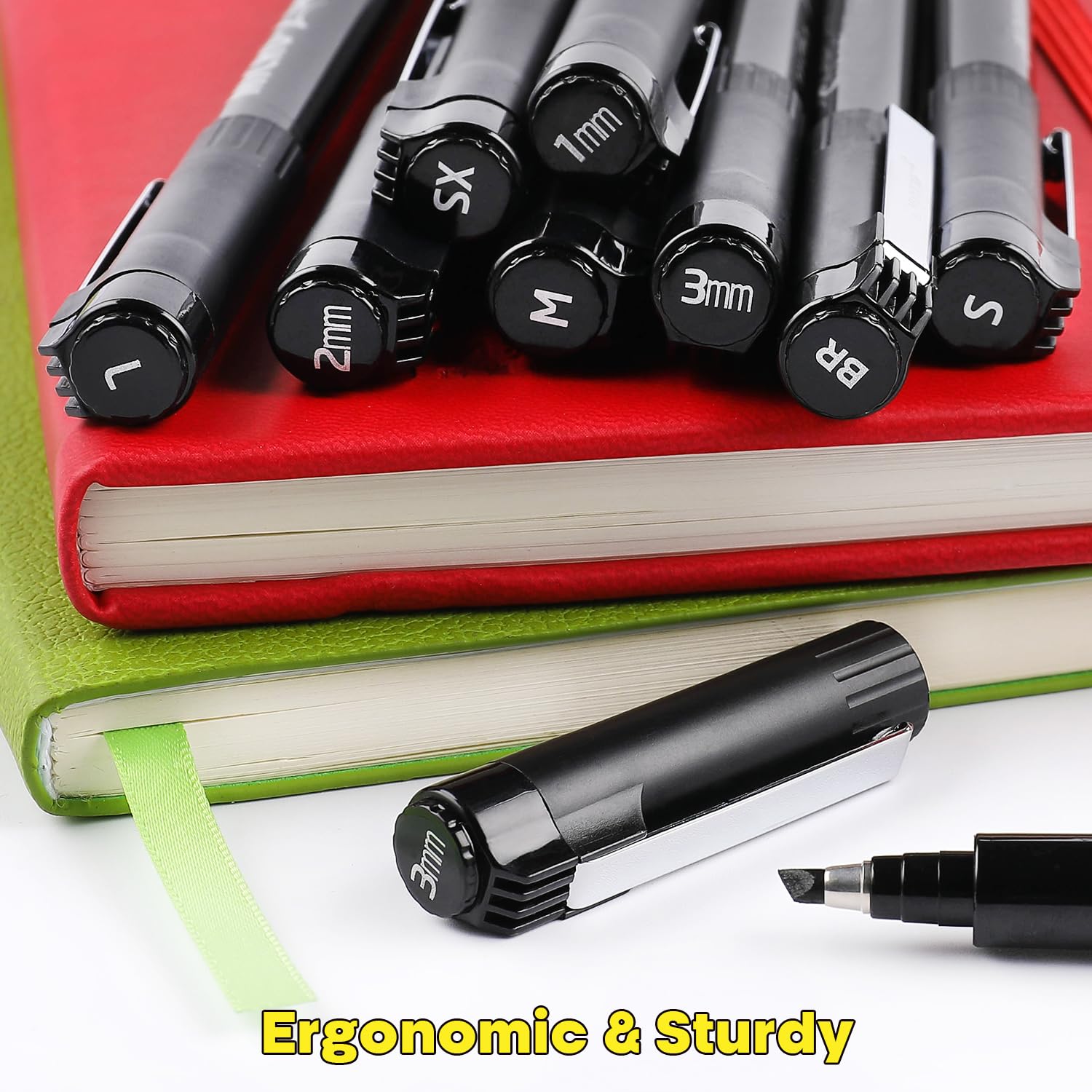 Dyvicl Hand Lettering Pens, Calligraphy Brush Pens Art Markers for Beginners Writing, Sketching, Art Drawing, Illustration, Scrapbooking, Journaling, Black Ink Pen Set, 8 Sizes