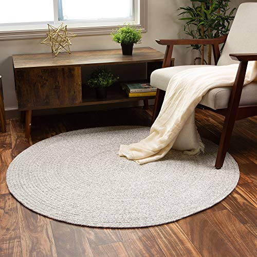 Super Area Rugs Farmhouse Braided Rug Cotton Kitchen Reversible Carpet, Gray & White, 6' Round