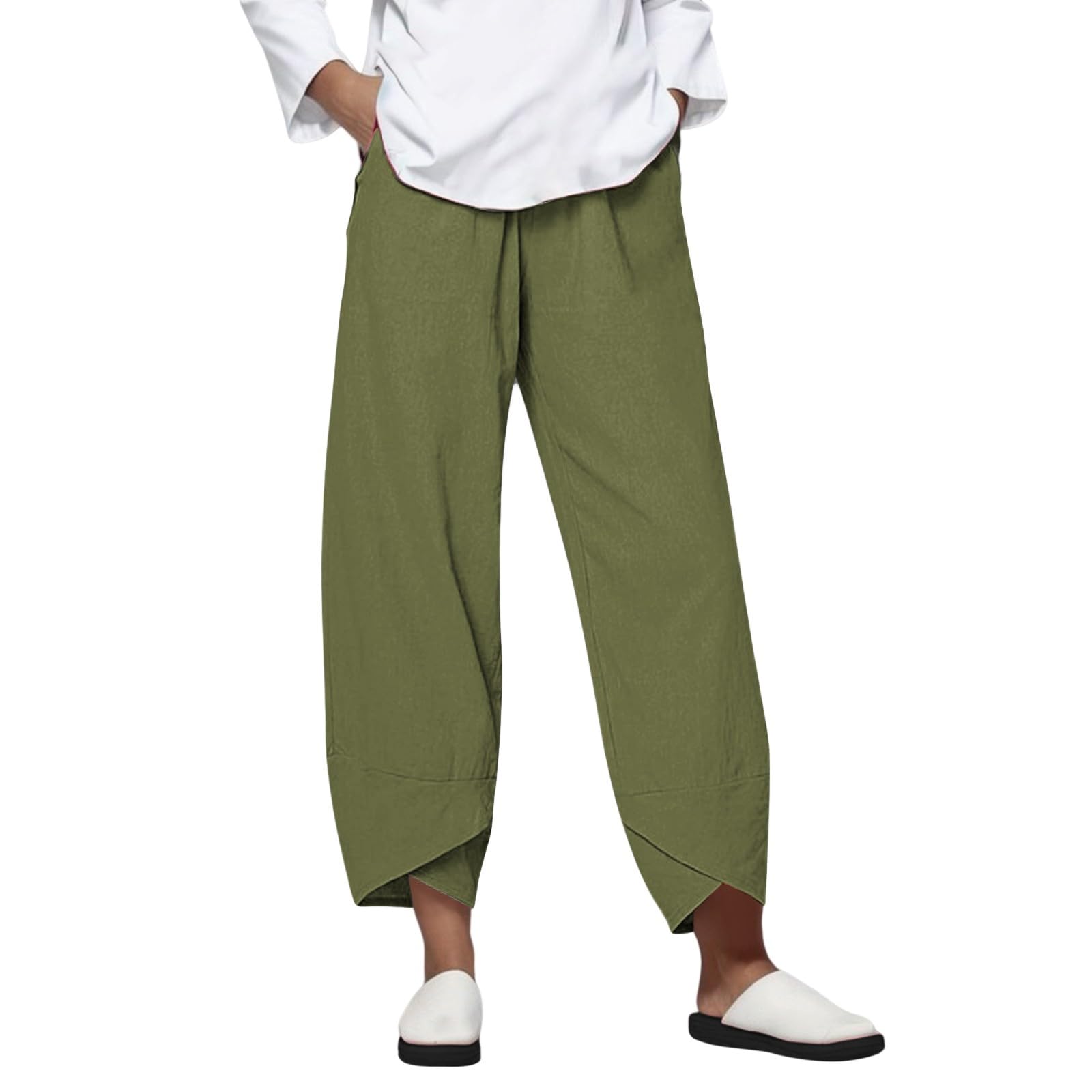 High Waist Dress Pant Fold Over Yoga Pant Women's Clothing for Summer Plus Size Tops for Palazzo Pants White Hankerchifs Women Capris for Summer Flowy Pant Boho