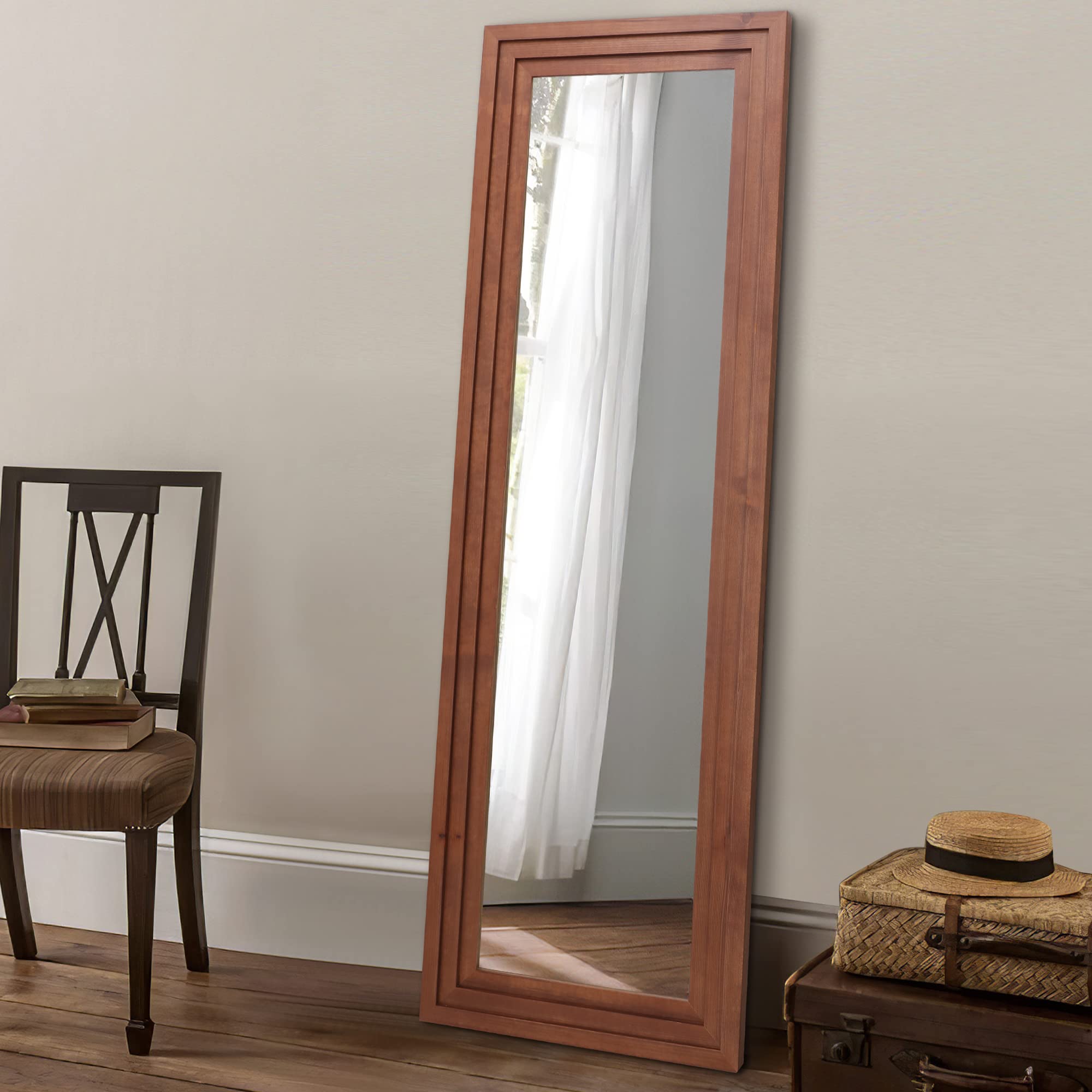 NeuType Rustic Full Length Mirror 65"x22" Large Mirror Rectangular Vintage Wood Framed Floor Mirror Full Body Mirror Hanging or Leaning Against Wall for Living Room Farmhouse, Natural