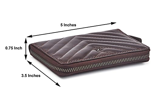Zinda Genuine Leathers Women’s Wallet Mini Purse Zip Around RFID Protection Quilted (Brown)