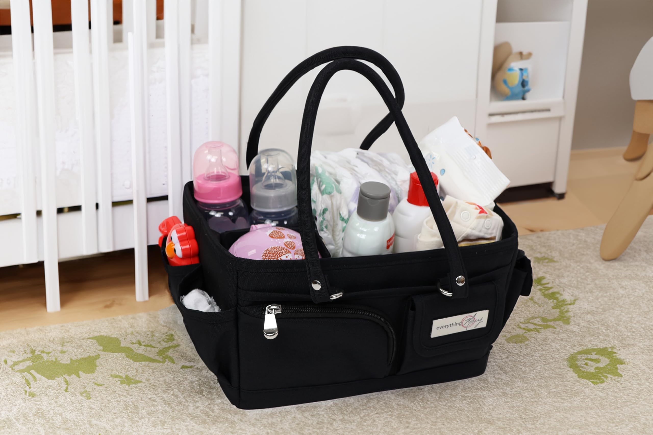Everything Mary White Flower Deluxe Store and Tote - Storage Craft Bag Organizer for Crafts, Sewing, Paper, Art, Desk, Canvas, Supplies Storage Organization with Handles for Travel