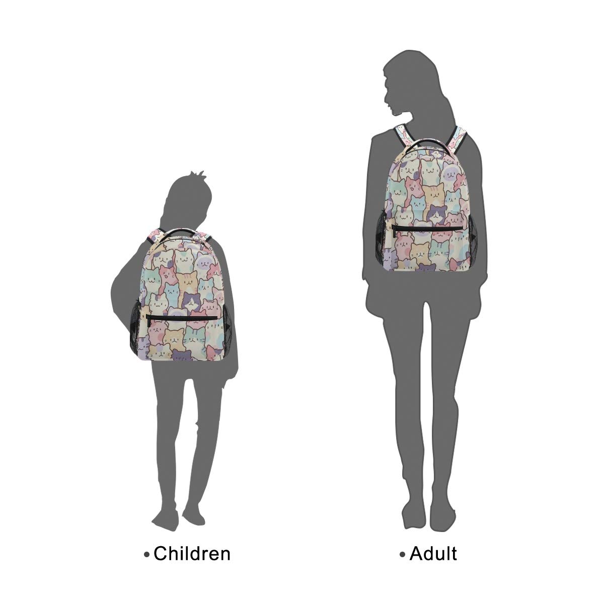 Colorful Cats Bookbag Cute Animal Pattern Schoolbag Business Laptop Roomy Backpack Bookbag for Hiking Traveling Camping