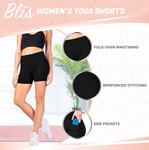 Blis 3 Pack Shorts for Women Foldover Biker Shorts for Women High Waisted Workout Yoga Shorts Booty Shorts for Women Black/White 1X