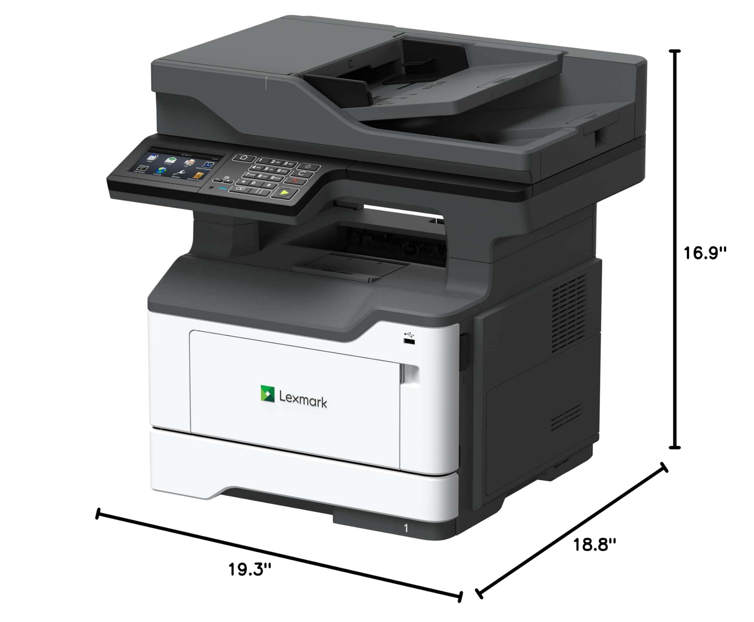 Lexmark MX521de Monochrome All-in One Laser Printer, Scan, Copy, Network Ready, Duplex Printing and Professional Features, Print Speed 46 ppm, Grey, 4.3 inch Touchscreen (36S0800)