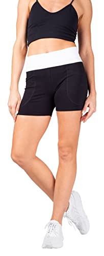 Blis 3 Pack Shorts for Women Foldover Biker Shorts for Women High Waisted Workout Yoga Shorts Booty Shorts for Women Black/White 1X