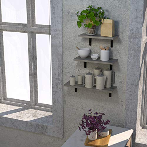 LHZLANG Floating Shelves Home Living Room Bathroom Kitchen Decor Rustic Wall Mounted Storage Shelf Rack Set of 3 (Grey)