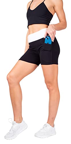 Blis 3 Pack Shorts for Women Foldover Biker Shorts for Women High Waisted Workout Yoga Shorts Booty Shorts for Women Black/White 1X