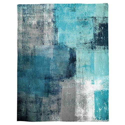 Turquoise Blanket Gray Aqua Abstract Paint Art Graffiti Lattice Super Soft Breathable Flannel Throw Blankets Cyan Teal Warm Cozy Decorative for Sofa Chair Bedroom All Seasons Use 40x50 inch