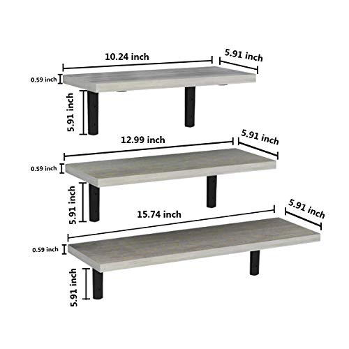 LHZLANG Floating Shelves Home Living Room Bathroom Kitchen Decor Rustic Wall Mounted Storage Shelf Rack Set of 3 (Grey)