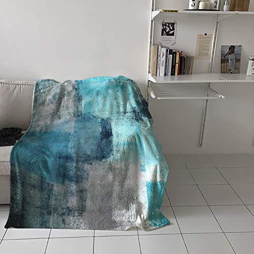 Turquoise Blanket Gray Aqua Abstract Paint Art Graffiti Lattice Super Soft Breathable Flannel Throw Blankets Cyan Teal Warm Cozy Decorative for Sofa Chair Bedroom All Seasons Use 40x50 inch