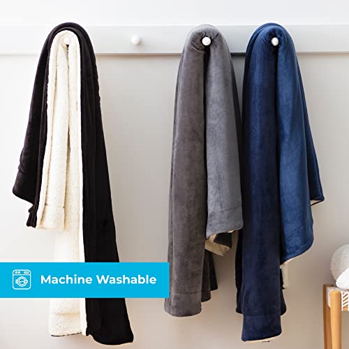 Linenspa Fleece and Sherpa Blanket - Super Soft - Breathable - Machine Washable - Polyester - Multiple Colors Available, Black, King (108”x90” Inches)
