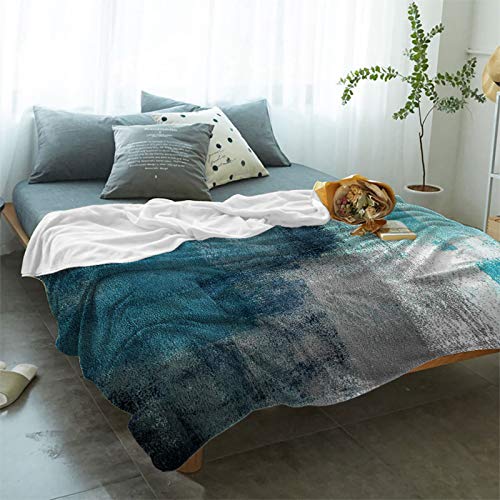 Turquoise Blanket Gray Aqua Abstract Paint Art Graffiti Lattice Super Soft Breathable Flannel Throw Blankets Cyan Teal Warm Cozy Decorative for Sofa Chair Bedroom All Seasons Use 40x50 inch
