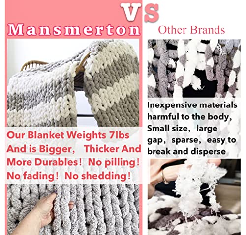 Mansmerton Chunky Knit Blanket Throw Large 50" x 60" Beige, Warm Soft Chenille Yarn Knit Blanket for Bed,Sofa,Machine Washable, Handmade Big Cable Knit Weighted Blanket -Bedroom&Boho Home Decor,Gift