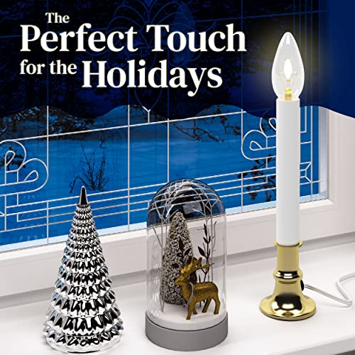 PREXTEX Christmas Candles - Set of 4 Brass Plated Window Electric Candle Set for Home, Kitchen with Automatic On/Off Sensor for Dusk to Dawn, Christmas Lights, Candle Lamp, Party Lights