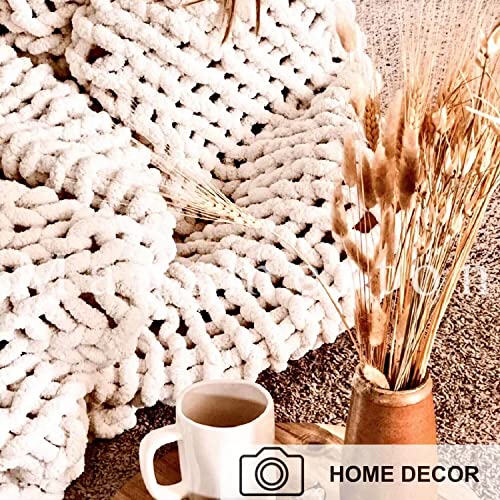 Mansmerton Chunky Knit Blanket Throw Large 50" x 60" Beige, Warm Soft Chenille Yarn Knit Blanket for Bed,Sofa,Machine Washable, Handmade Big Cable Knit Weighted Blanket -Bedroom&Boho Home Decor,Gift