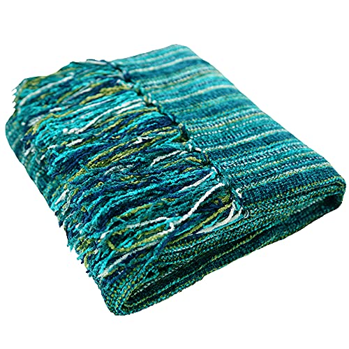 LEXAREY Rustic Farmhouse,Boho Style,Red Chenille Knitted,Home Decorative Bed Throw Blanke with Tassels,Lightweight Soft Cozy Woven Blanket for Chair,Couch,Picnic,Camping, Beach,50x60 Inch (Green)