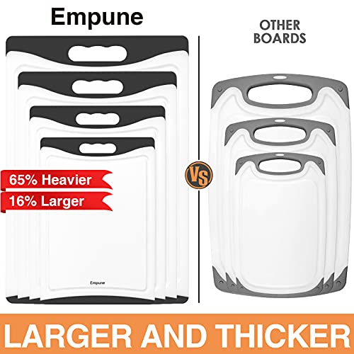 Extra Large Cutting Boards, Plastic Cutting Boards for Kitchen (Set of 4) Cutting Board Set Dishwasher Chopping Board with Juice Grooves Easy-Grip Handles, Black, Empune