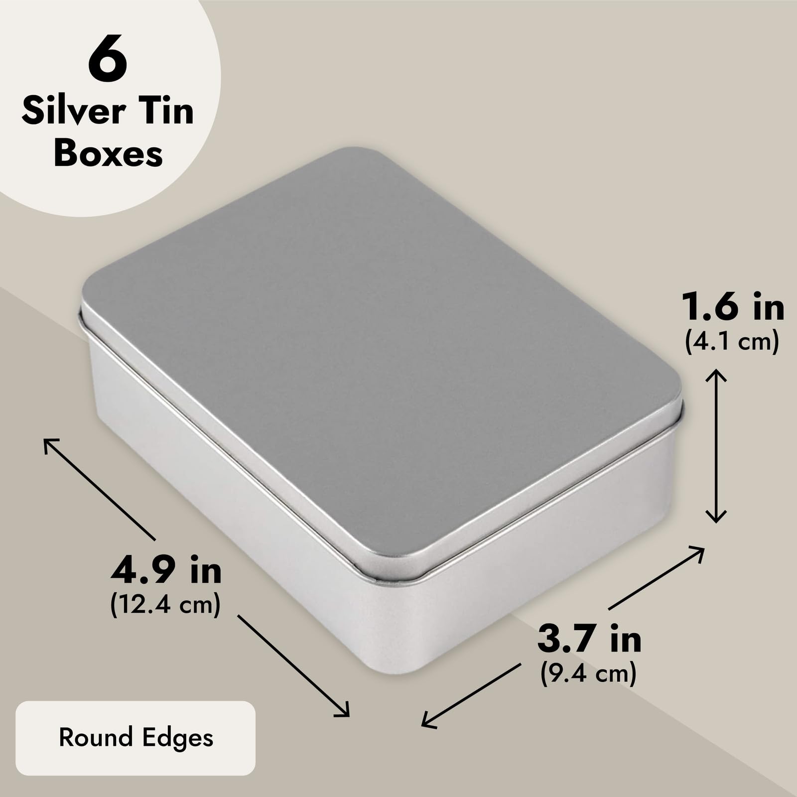 Juvale Rectangular Tin Box with Lid - 6-Pack Empty Tin Can Storage Container for Treats, Gifts, Favors and Crafts, Silver, 4.9 x 3.7 x 1.6 Inches