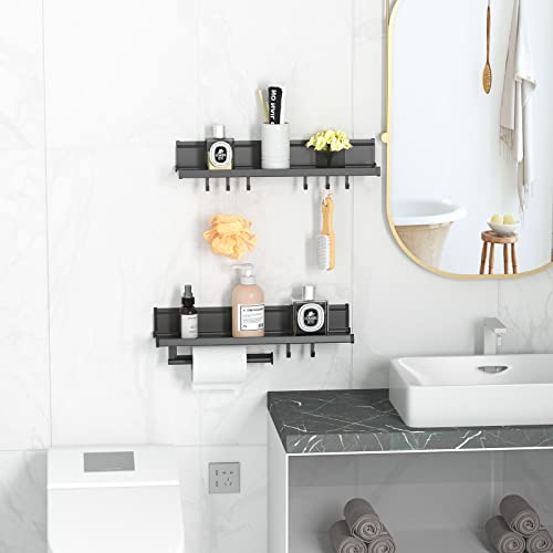 WGONEEDESS Floating Shelves Wall Mounted,2 pcs 16.5 Inch Rustic Aluminum Bathroom Shelves,Black Towel Rack for Bedroom, Living Room, Kitchen, Office(2 Pcs)