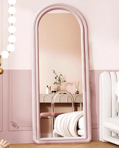 Otlsh Floor Mirror, Arched Full Length Mirror with Stand, Standing Mirror, 63"x24" Full Body Mirror, Large Mirror, Wall Mirror, Freestanding, Wall Mounted, Flannel Frame - Pink