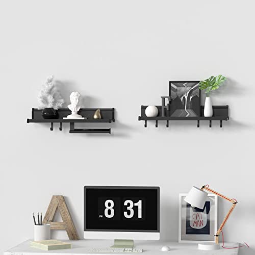 WGONEEDESS Floating Shelves Wall Mounted,2 pcs 16.5 Inch Rustic Aluminum Bathroom Shelves,Black Towel Rack for Bedroom, Living Room, Kitchen, Office(2 Pcs)