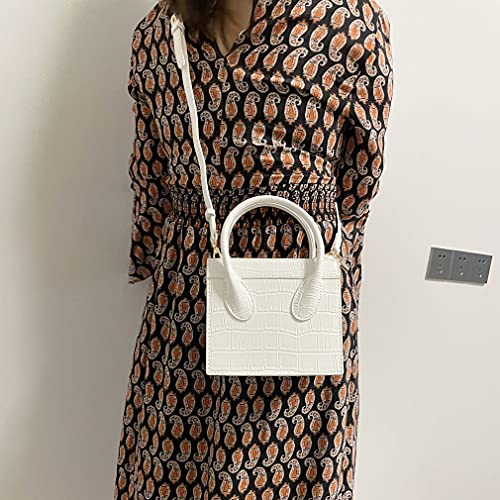 Tiny Purse Patent Leather Tote Mini Purse clutch Shoulder Bag Satchel Shape Crossbody Handbag (White-large)