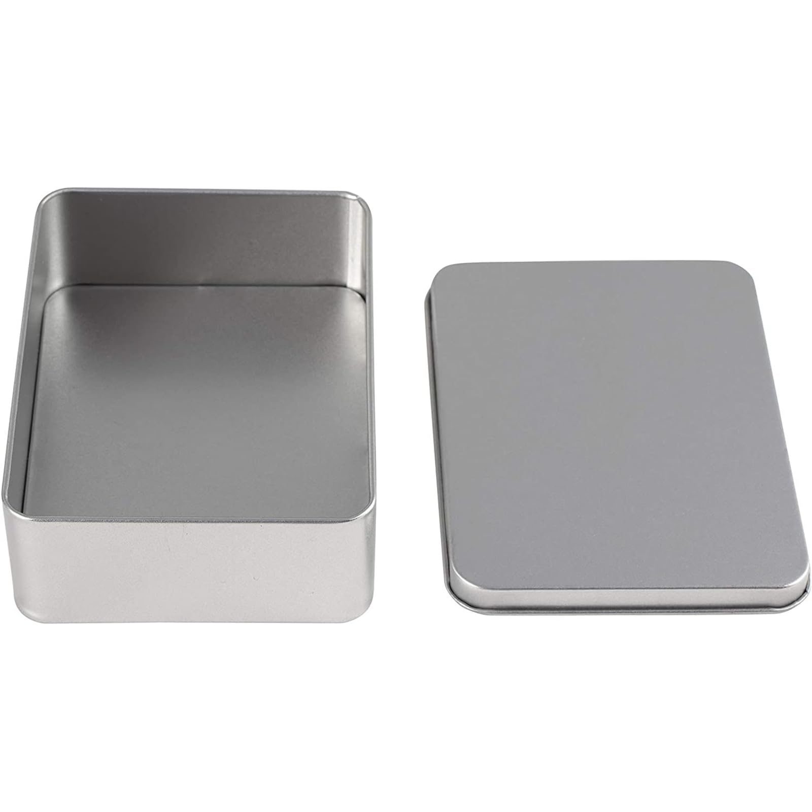 Juvale Rectangular Tin Box with Lid - 6-Pack Empty Tin Can Storage Container for Treats, Gifts, Favors and Crafts, Silver, 4.9 x 3.7 x 1.6 Inches