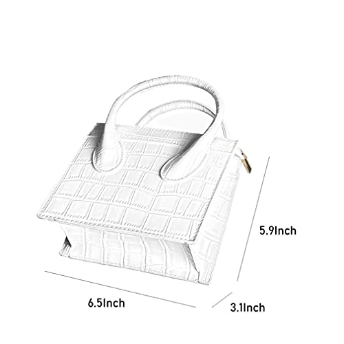 Tiny Purse Patent Leather Tote Mini Purse clutch Shoulder Bag Satchel Shape Crossbody Handbag (White-large)