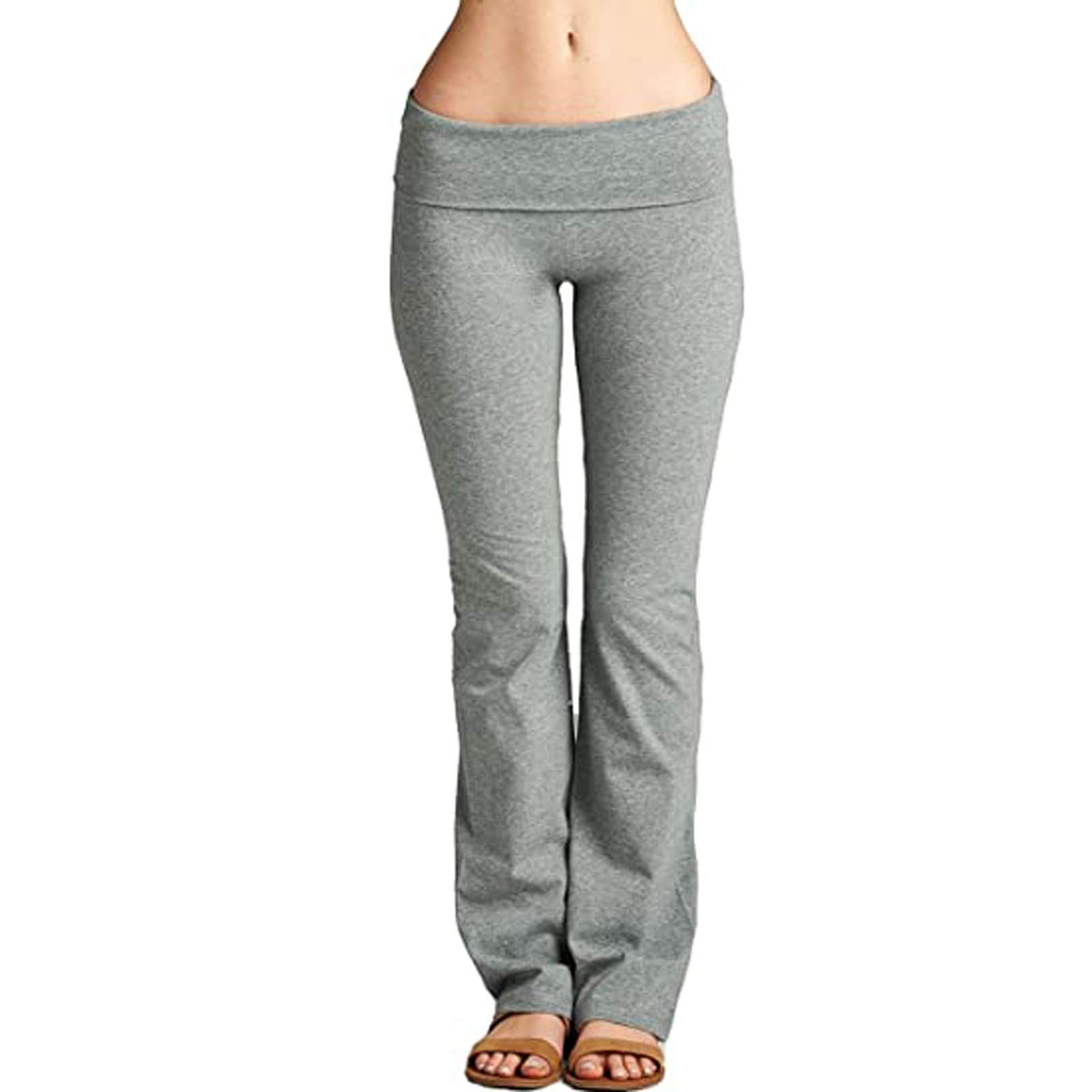 CTRLZS Fold Over Waist Bootcut Yoga Pants for Women Plus Size Tummy Control Stretch Comfy Workout Running Bootleg Flare Pants(Grey,Small)