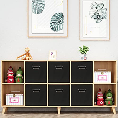 Yunkeeeper storage bins Cubes, Fabric Cube Organizer with Handle, Foldable Cube Bins for Cloth or Accessary Storage, 11x11x11, Set of 3, (Black)