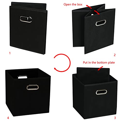 Yunkeeeper storage bins Cubes, Fabric Cube Organizer with Handle, Foldable Cube Bins for Cloth or Accessary Storage, 11x11x11, Set of 3, (Black)
