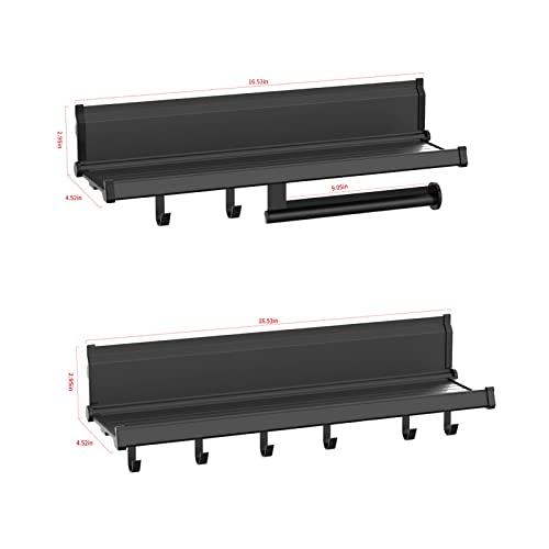 WGONEEDESS Floating Shelves Wall Mounted,2 pcs 16.5 Inch Rustic Aluminum Bathroom Shelves,Black Towel Rack for Bedroom, Living Room, Kitchen, Office(2 Pcs)