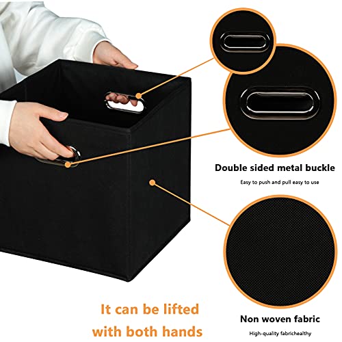 Yunkeeeper storage bins Cubes, Fabric Cube Organizer with Handle, Foldable Cube Bins for Cloth or Accessary Storage, 11x11x11, Set of 3, (Black)