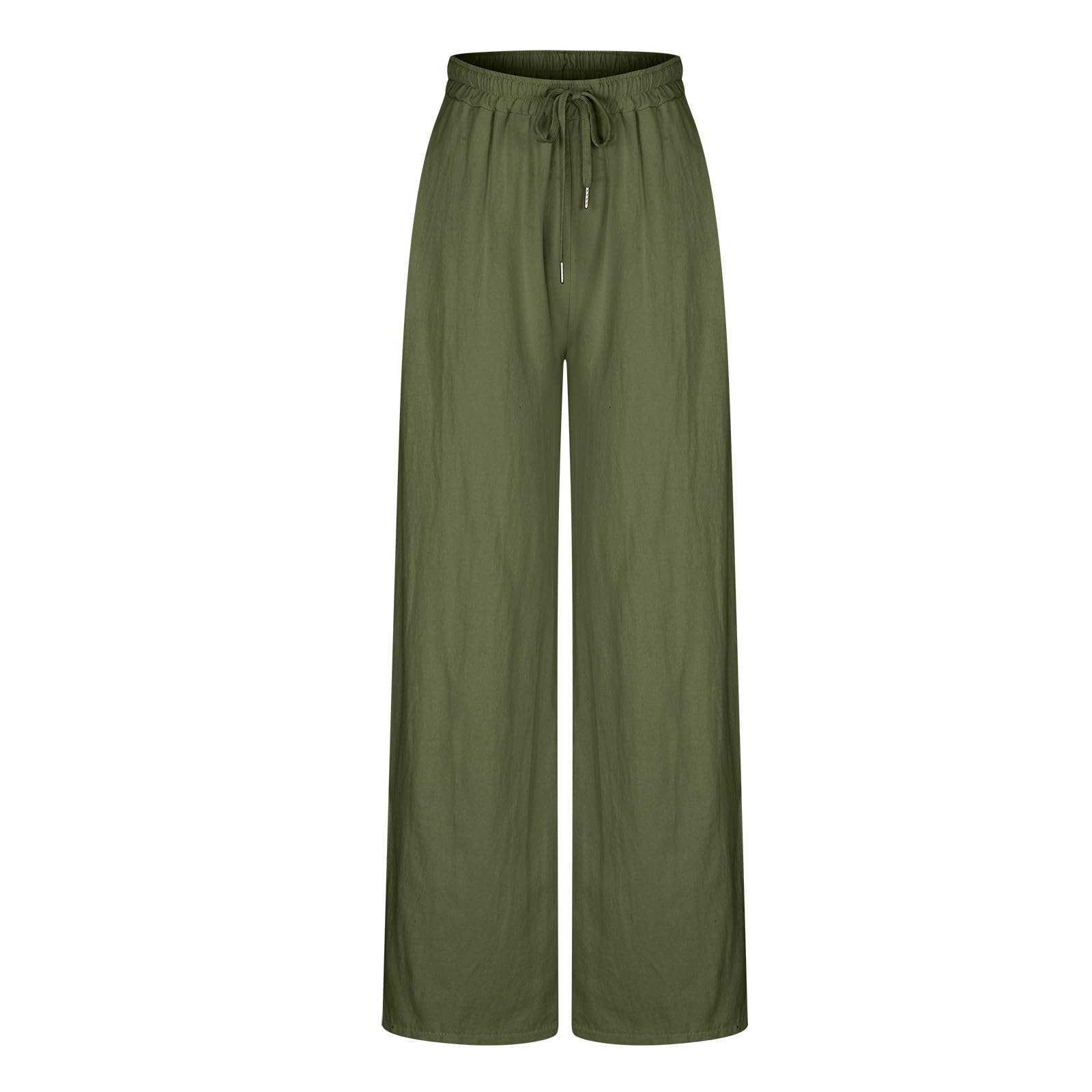 fold Over Yoga Pants for Women Women Wide-Leg Pants Loose Flowy Trousers Cotton Linen Slacks Capri Pants Side Split Lounge Pant Plus Size Relaxed Fit Green L