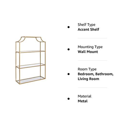 Kate and Laurel Ciel Glam 3-Tier Scalloped Wall Shelf, 20 x 30, Gold, Modern Shelving with Glass Tiers