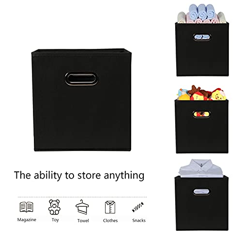 Yunkeeeper storage bins Cubes, Fabric Cube Organizer with Handle, Foldable Cube Bins for Cloth or Accessary Storage, 11x11x11, Set of 3, (Black)