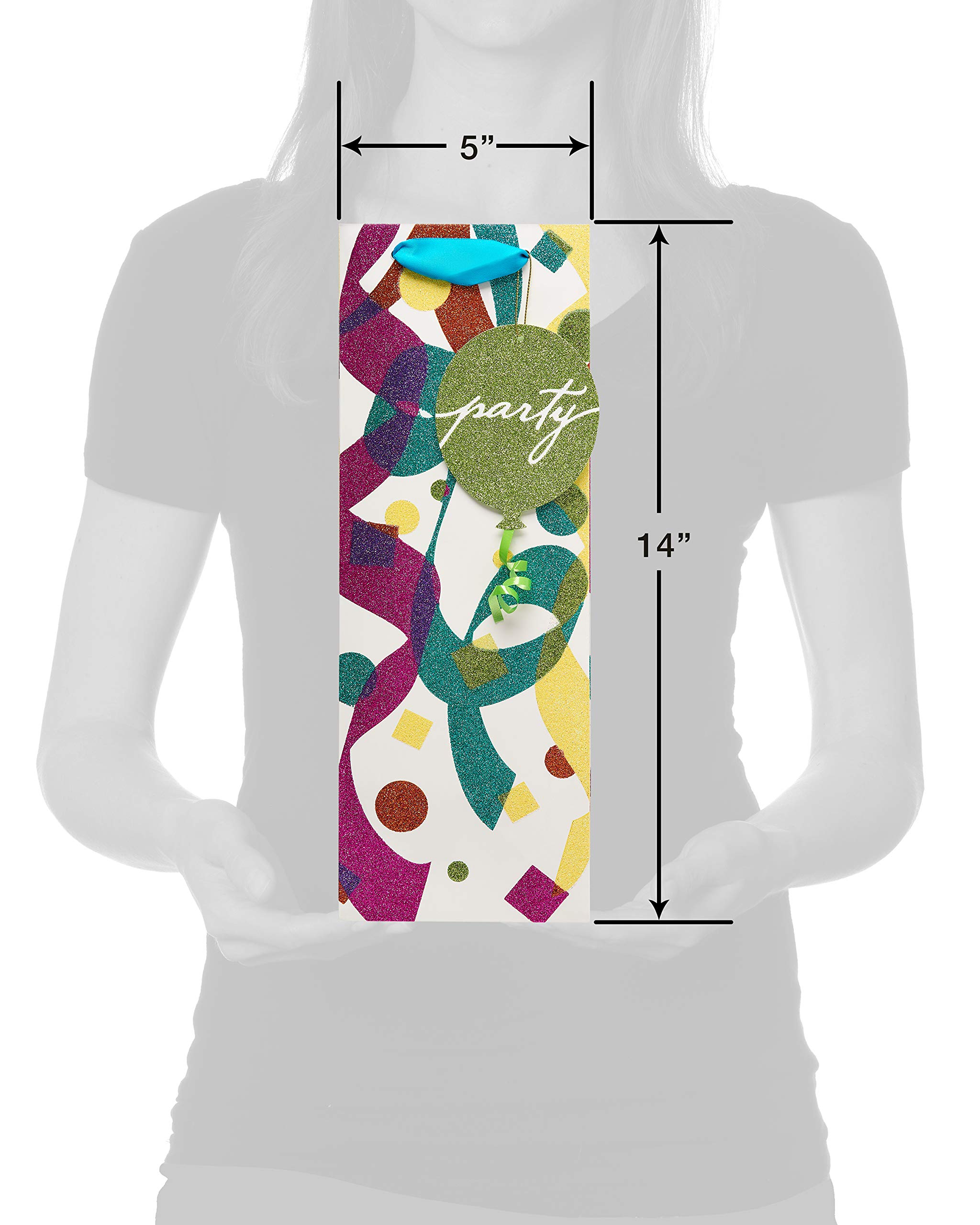 Papyrus 14" Beverage Gift Bag with Tissue Paper (Glitter Celebration) for Birthdays, Weddings, Bridal Showers and All Occasions (1 Bag, 8-Sheets)