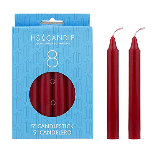 HS Candle 8 pcs Red Unscented 5 Inch Candlestick Taper Candles, Household General Usage, Emergency & More