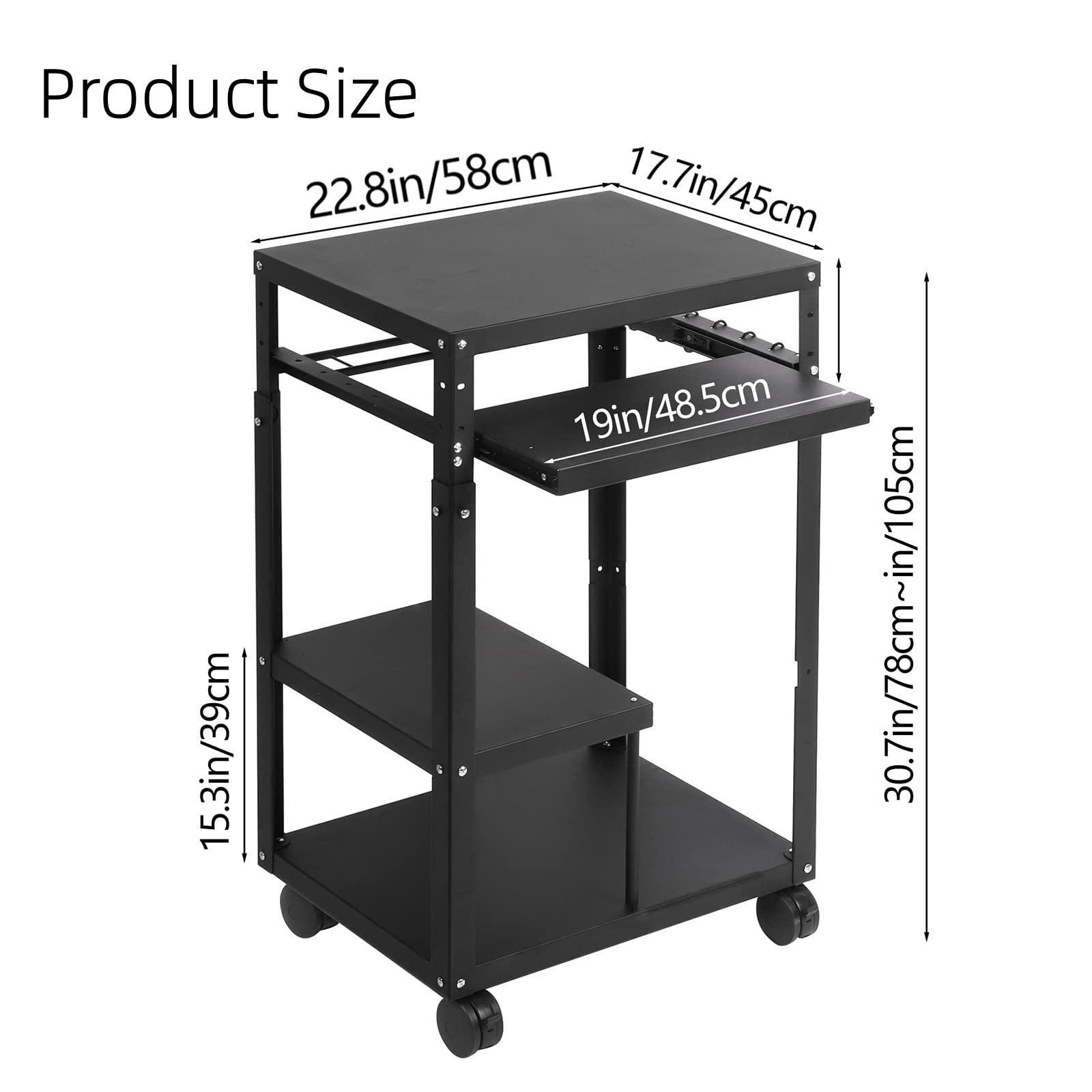 tonchean AV Presentation Cart with Keyboard Tray, Heavy Duty Mobile Workstation Presentation Cart for Video Projector, Laptop Computer, Media Cart for School Classroom Office(Black)