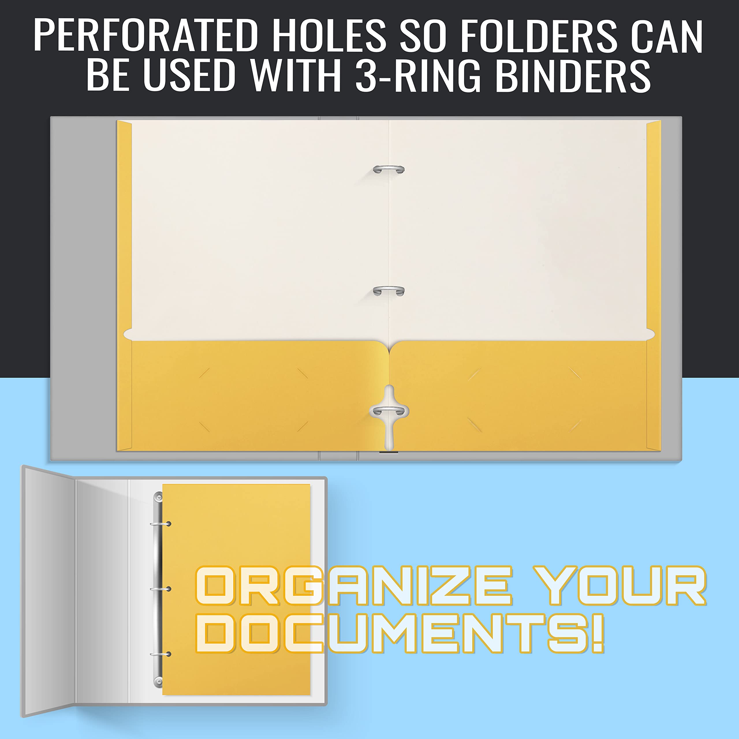 Two Pocket Portfolio Folders, 50-Pack, Yellow, Letter Size Paper Folders, by Better Office Products, 50 Pieces, Yellow