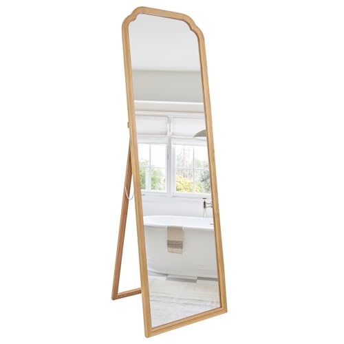 WallBeyond Full Length Mirror with Stand 65"x20", Rustic Wooden Frame Floor Mirror, Large Full Body Mirror for Bedroom, Leaning Against Wall (Naturl Solid Wood)