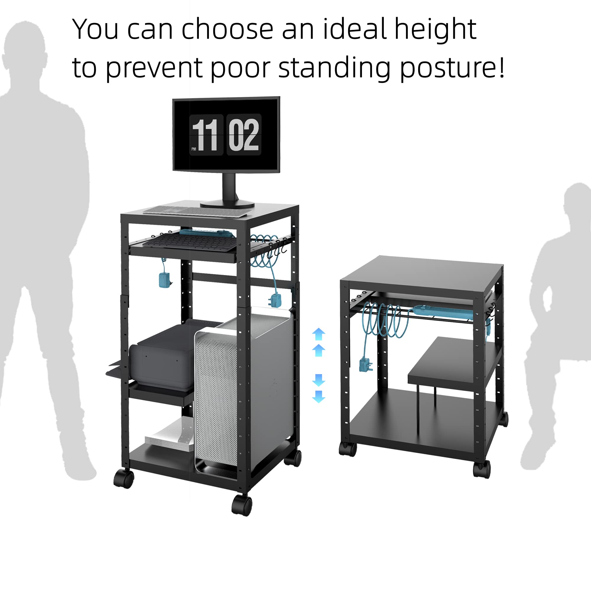 tonchean AV Presentation Cart with Keyboard Tray, Heavy Duty Mobile Workstation Presentation Cart for Video Projector, Laptop Computer, Media Cart for School Classroom Office(Black)