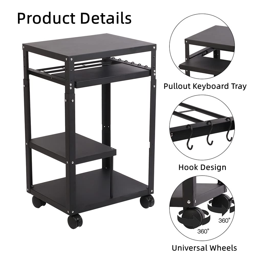 tonchean AV Presentation Cart with Keyboard Tray, Heavy Duty Mobile Workstation Presentation Cart for Video Projector, Laptop Computer, Media Cart for School Classroom Office(Black)