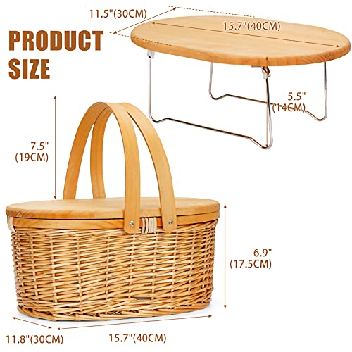 Wicker Picnic Basket Cooler with Portable Picnic Wine Table & Swing Handles for Beach, Camping, Park, Outdoor Party. Insulated Willow Cooler Baskets for Wine Lover. Best Gift for Christmas,Valentine