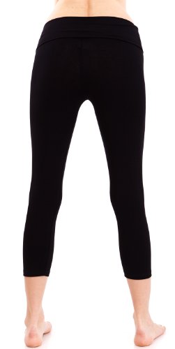 Women's Slimming Foldover Capri Crop Yoga Pants,Black,Medium