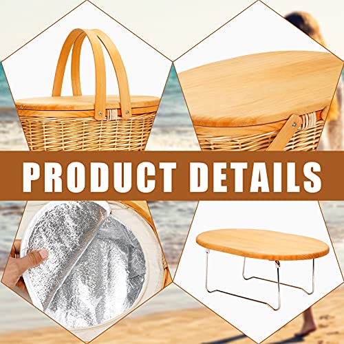 Wicker Picnic Basket Cooler with Portable Picnic Wine Table & Swing Handles for Beach, Camping, Park, Outdoor Party. Insulated Willow Cooler Baskets for Wine Lover. Best Gift for Christmas,Valentine